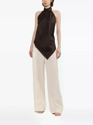 Helmut Lang Asymmetric Hem Pinstripe Top - Brown