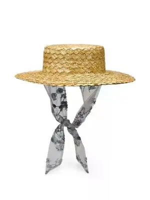 CA4LA Ballerine Woven Straw Hat With Sequined Ties - Neutrals