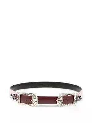 Toga Double Buckle Leather Bangle - Brown