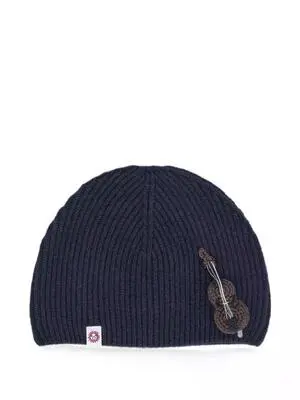 CHARLES JEFFREY Ribbed Violin-patch Beanie Hat - Blue