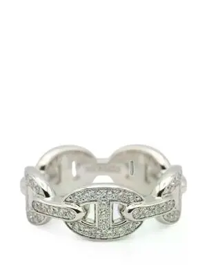 Hermès 18k White Gold Pavé Diamond Chaîne D'ancre Ring