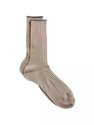 YAHAE Ribbed Knit Crew Socks - Brown