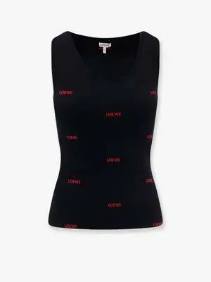 Loewe Cotton Tank Top With All-over Logo Embroidery - Black
