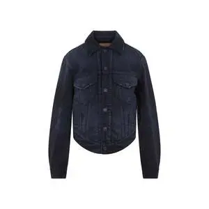 Balenciaga Curved Waistband Denim Trucker Jacket - Blue