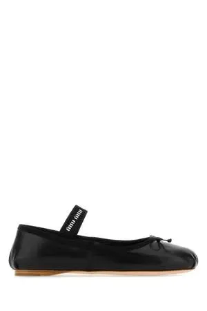 Miu Miu Leather Ballerinas - Black