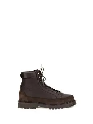 Brunello Cucinelli Lace-up Deer Leather And Suede Ankle Boots - Brown