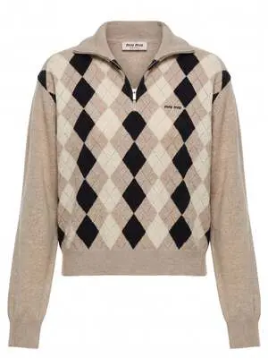 Miu Miu Miu Miu Argyle Polo-Neck Sweater Multicolor