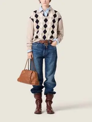 Miu Miu Argyle Polo-neck Sweater - Multicolor