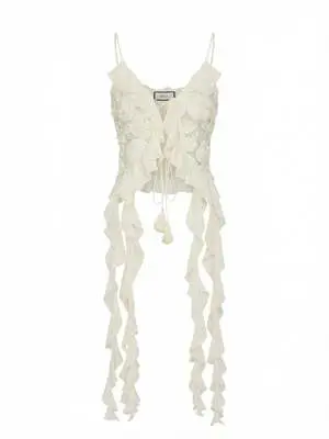 NISSA Ivory Ruffle Top With Tassels - Multicolor