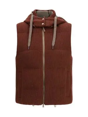 Brunello Cucinelli Hooded Down Vest - Brown