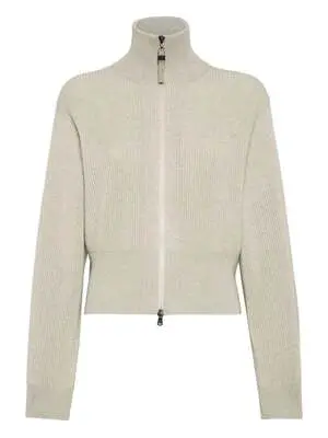 Brunello Cucinelli Sparkling Cashmere High Neck Zip-up Cardigan - Multicolor
