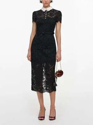 SELF-PORTRAIT Lace Contrast Collar Midi Dress - Multicolor