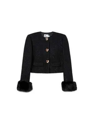SELF-PORTRAIT Boucle Fur Cuff Jacket - Multicolor