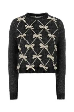 Moschino MOSCHINO Charcoal Wool Blend Sweater With Bow Embellishments Gray