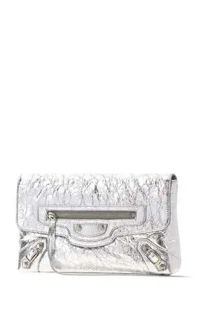 Balenciaga Leather Le City Clutch - Silver