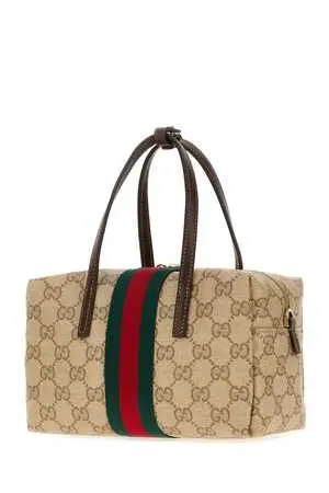 Gucci Printed Canvas Boston Handbag With Monogram And Striped Detail - Multicolor