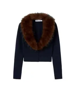 SELF-PORTRAIT Faux Fur Trimmed Knit Cardigan - Multicolor