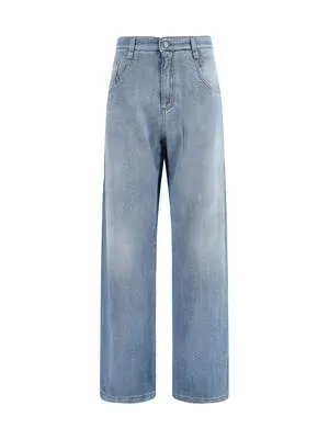ERMANO SCERVINO Ermanno Scervino Baggy Jeans In Pure Cotton With Resca Pattern - Blue
