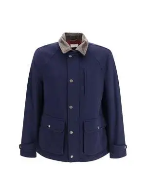 Brunello Cucinelli Virgin Wool Jacket With Nappa Inserts - Blue