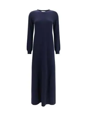 Malo Long Sleeve Cashmere Crewneck Maxi Dress - Blue
