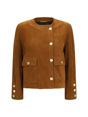 Saint Laurent Short Suede Buttoned Jacket - Brown