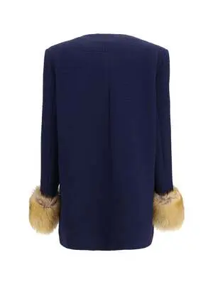 Valentino Garavani Wool Tweed Caban Coat With Shearling Cuffs