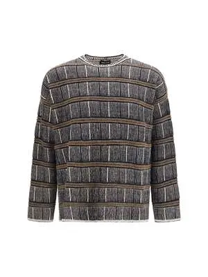 Giorgio Armani Oversized Striped Sweater In Silk And Virgin Wool Blend - Blue