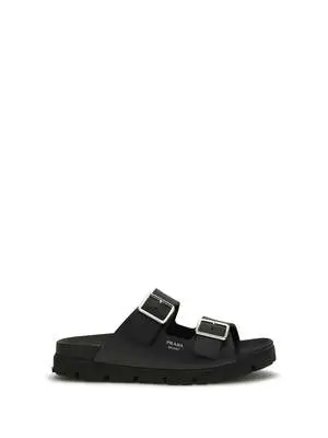 Prada Leather Sandals With Logo Detail - Black