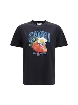 GANNI Strawberry Cotton T-shirt - Black