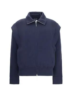 Giorgio Armani Padded Virgin Wool Bomber Jacket With Ribbed Sleeves - Blue