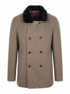 MONTECORE Double Breasted Fur Collar Coat - Multicolor