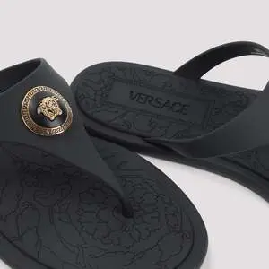 Versace Rubber Medusa Flip Flop Slides - Black
