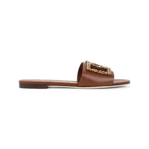 Dolce & Gabbana DOLCE & GABBANA Embellished Leather Flat Sandals Multicolor