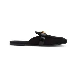 Dolce & Gabbana Suede Mule With Dg Logo Plaque - Black