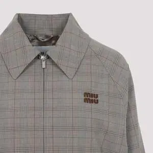 Miu Miu Checked Blouson With Embroidered Logo - Brown