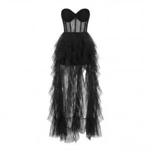 Mac Duggal Strapless Bustier Gown With Spiral Ruffles - Black