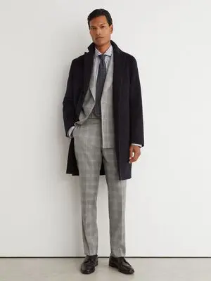 REISS Steal Wool Check Side-adjuster Suit Trousers