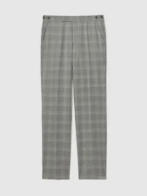 REISS Steal Wool Check Side-adjuster Suit Trousers