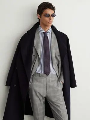 REISS Steal Wool Check Side-adjuster Suit Trousers