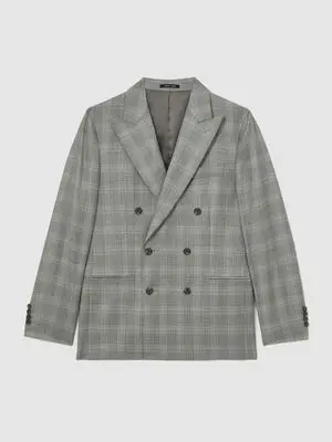REISS Steal Wool Check Double-breasted Suit Blazer Classic-fit