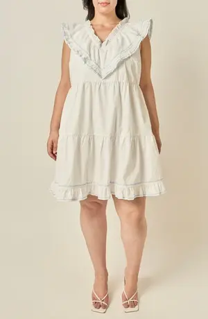 English Factory Contrast Embroidered Ruffled Mini Dress