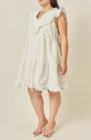 English Factory Contrast Embroidered Ruffled Mini Dress