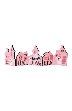 GLITZHOME Halloween Wooden Hinged Haunted House Table Decor - Pink