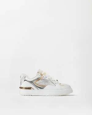 Versace Biggie Basket Metallic Leather Sneakers - Silver+gold