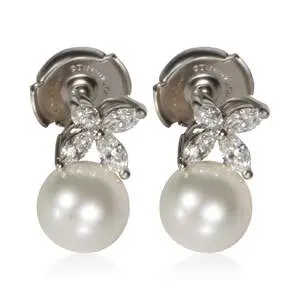 Tiffany & Co. Victoria Pearl And Marquise Diamond Drop Earrings - Platinum