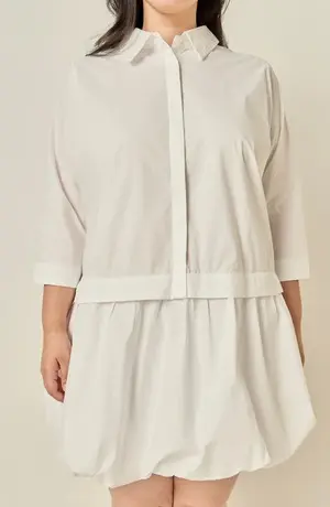 English Factory Bubble Hem Cotton Shirtdress