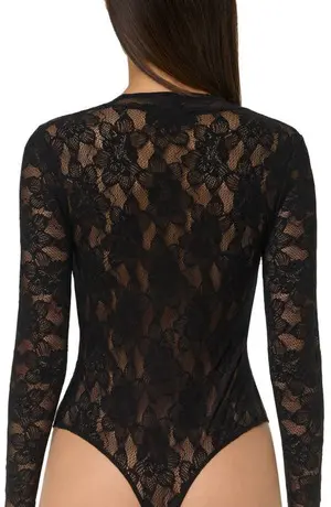 Naked Wardrobe Lace Deep V-neck Bodysuit