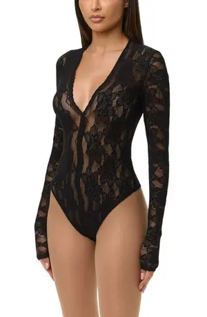 Naked Wardrobe Lace Deep V-neck Bodysuit