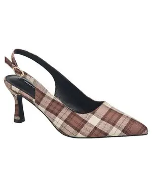 French Connection Brenna Plaid Kitten Heel Slingback Pump - Brown Multi