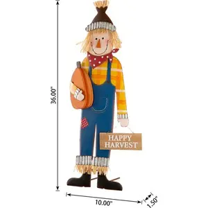 GLITZHOME Fall Metal Scarecrow Yard Stake Or Standing Or Hanging Sign - Red